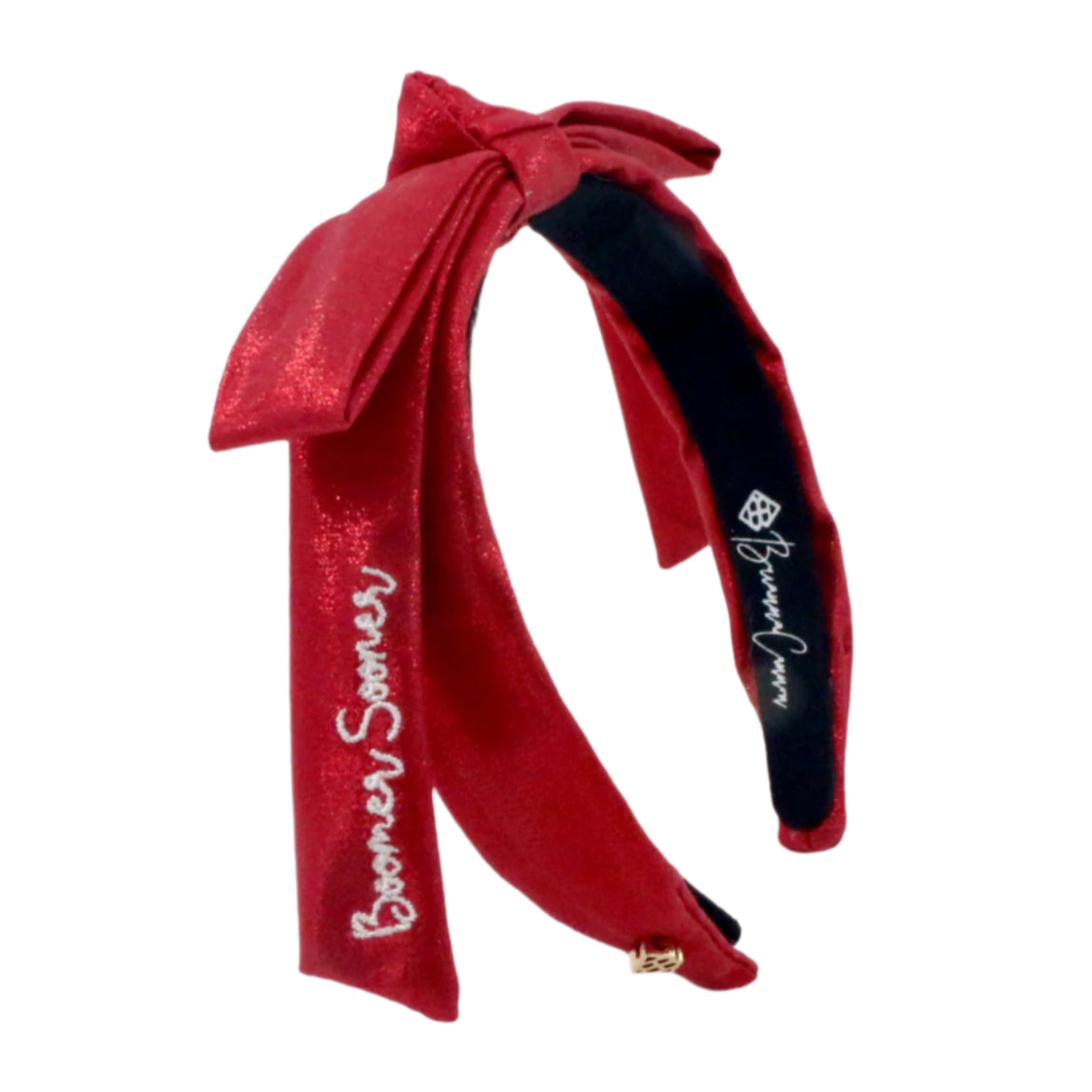 Oklahoma Crimson Thin Embroidered Ribbon Bow Headband – Brianna Cannon