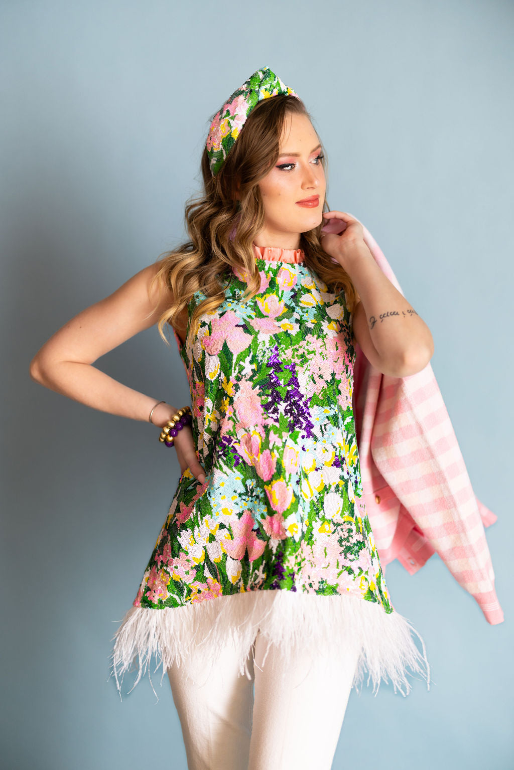 Sparkling Blossoms Tunic with Feathers – Brianna Cannon