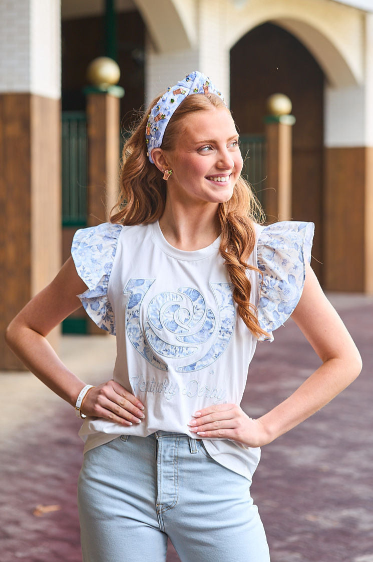 Kentucky Derby® x LAURA ASHLEY Quartet Blue Ruffle T-Shirt – Brianna Cannon