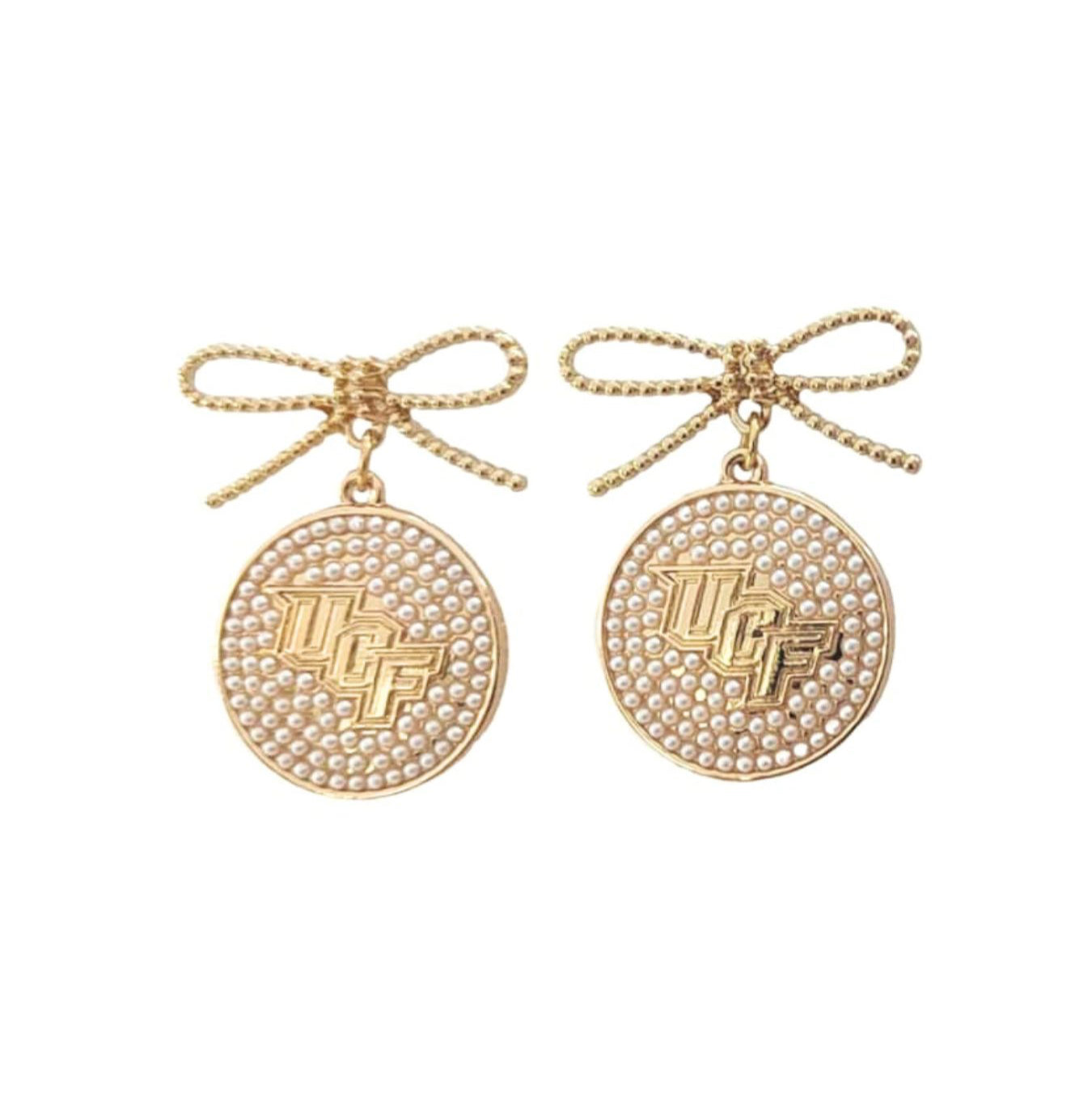 Central Florida Pearl Bow Medallion Earrings - UCF Knights Earrings ...