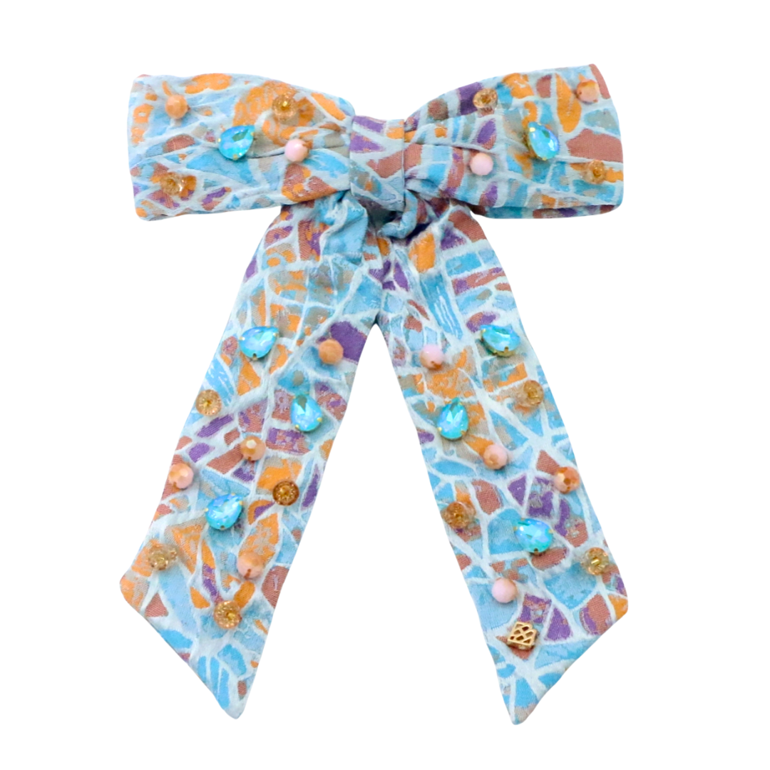 Mosaic Bow Barrette With Blue & Orange Crystals – Brianna Cannon