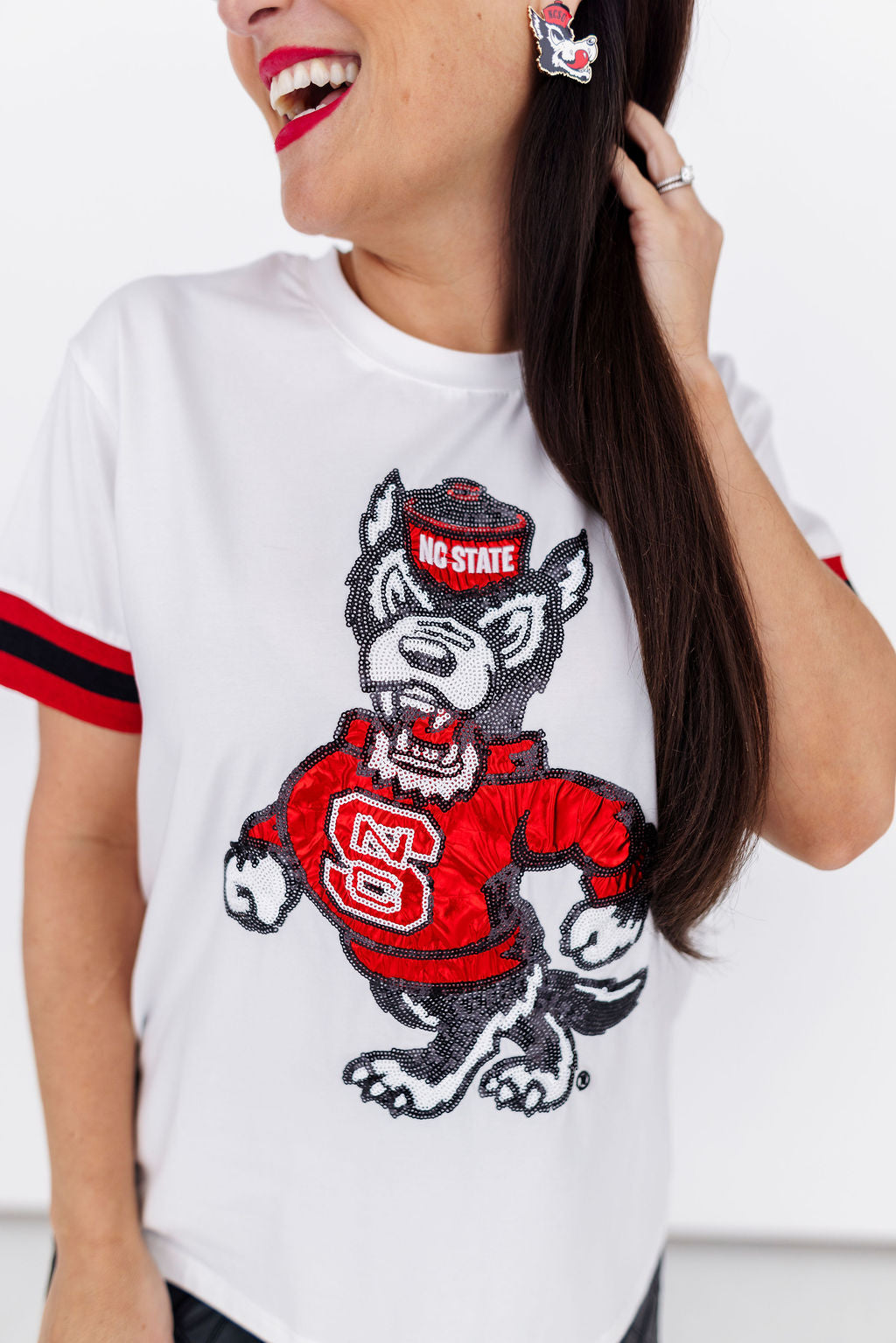 NC State Sparkle Logo T-Shirt - Wolfpack Sequin Tee | Brianna Cannon