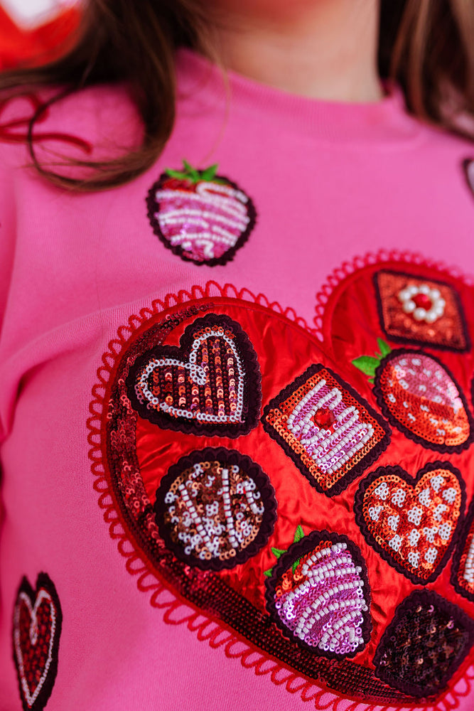 Box of Chocolates Sweatshirt - Pink Valentine's Day Heart Sweatshirt ...
