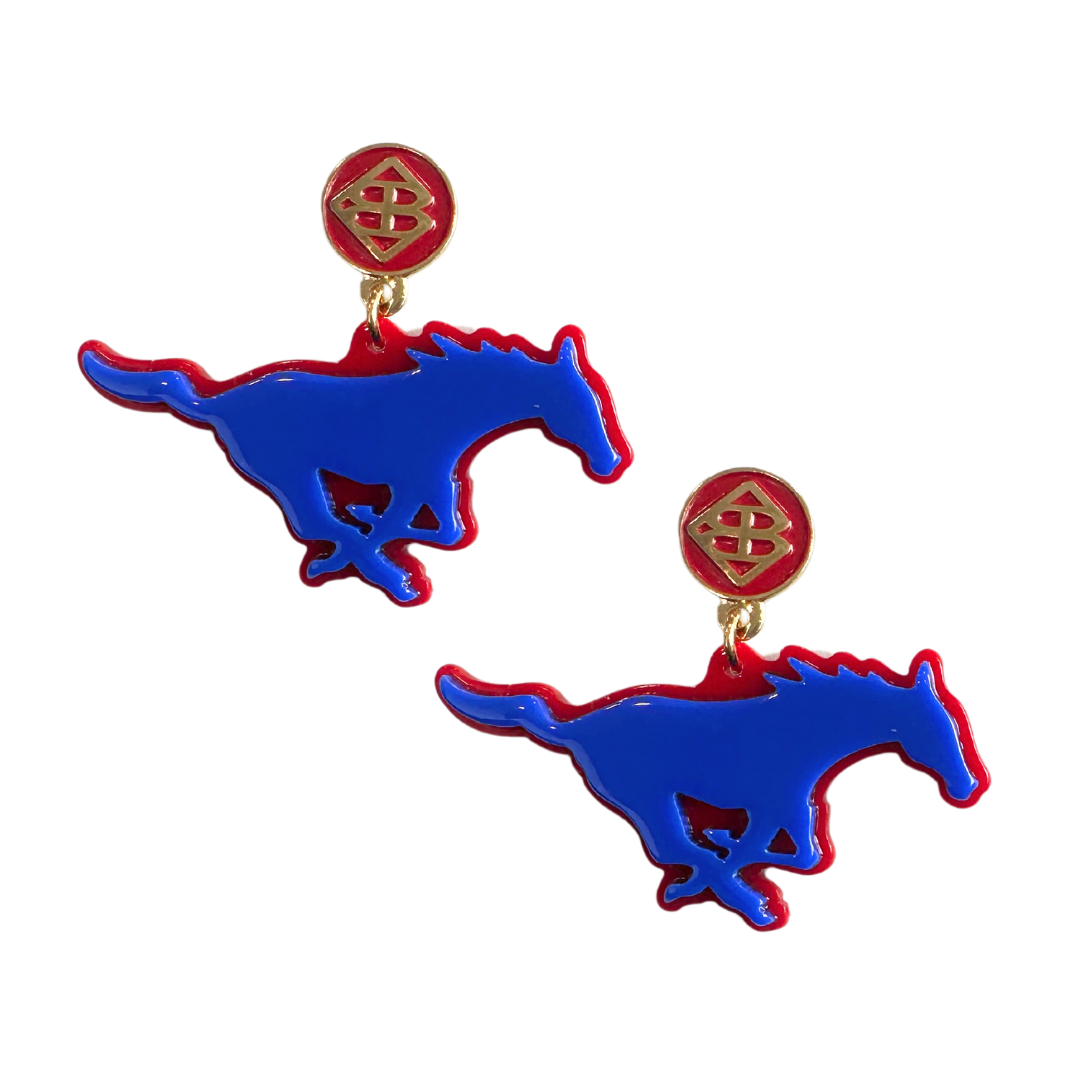 SMU Blue Mustang Logo Earrings – Brianna Cannon