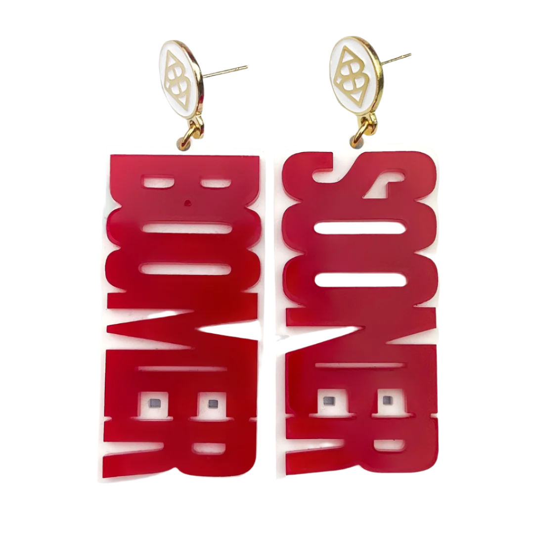 Oklahoma Crimson and White BOOMER SOONER Earrings – Brianna Cannon